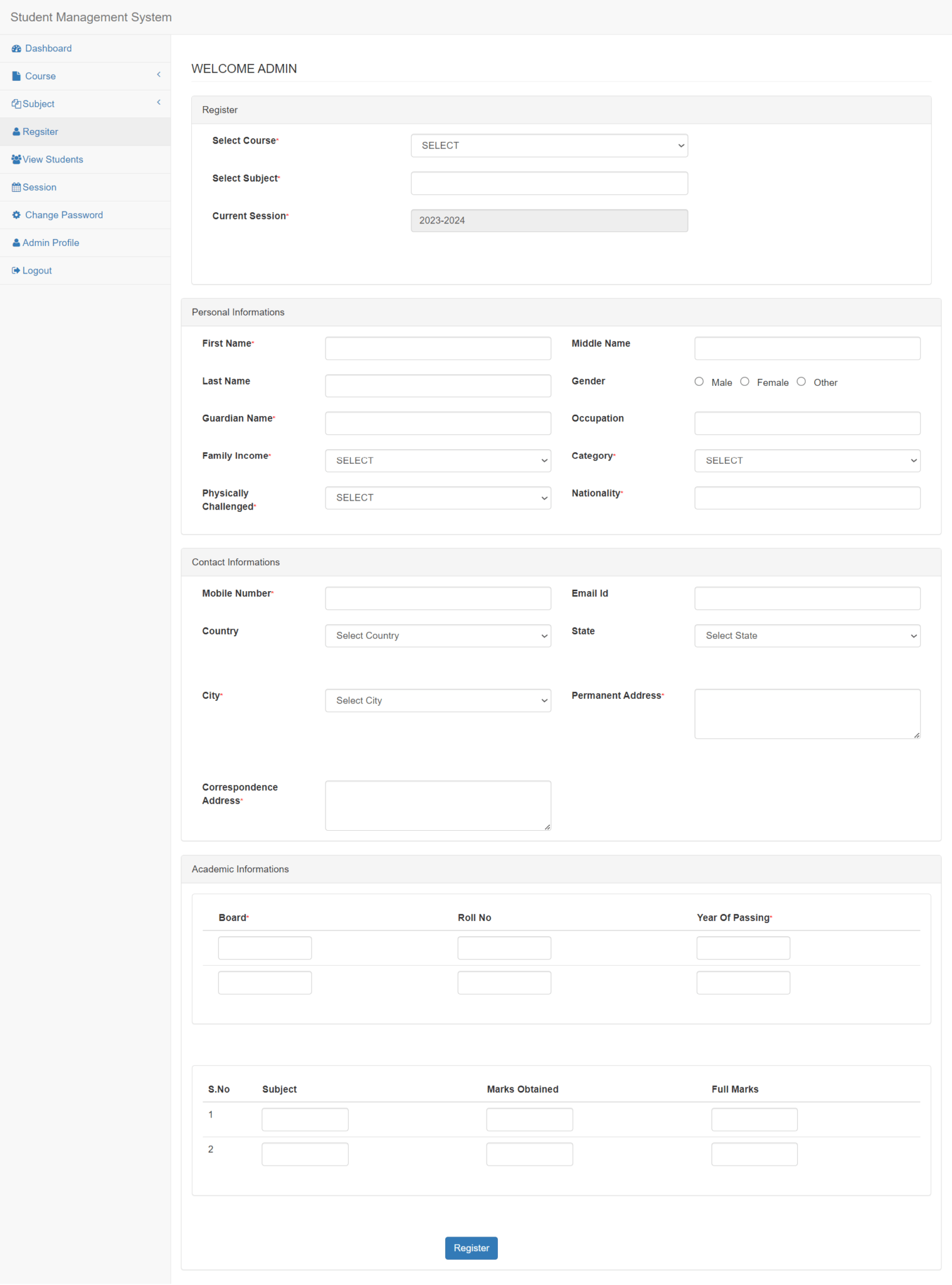 Student Record System Using PHP and MySQL - PHPGurukul