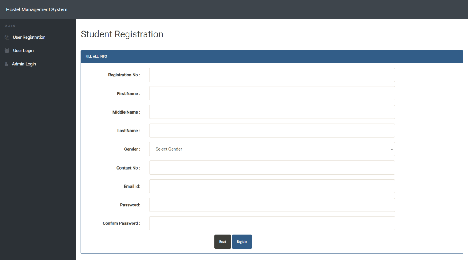 Hostel Management in php Free Download, Hostel Management System project