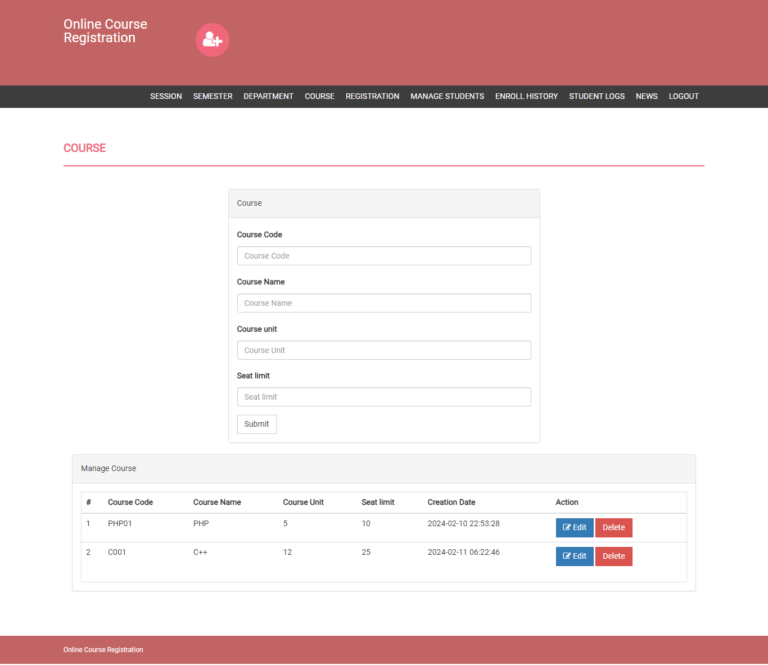 Online Course Registration Free Download ,Online Course Registration in php