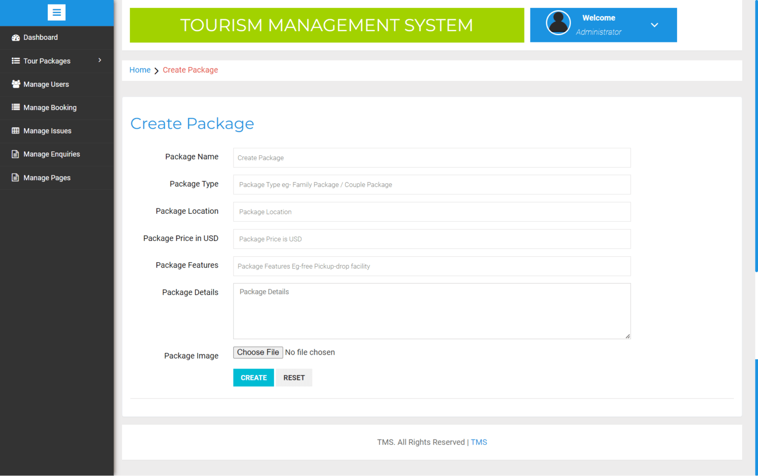 Tourism Management System in php free download With Source Code