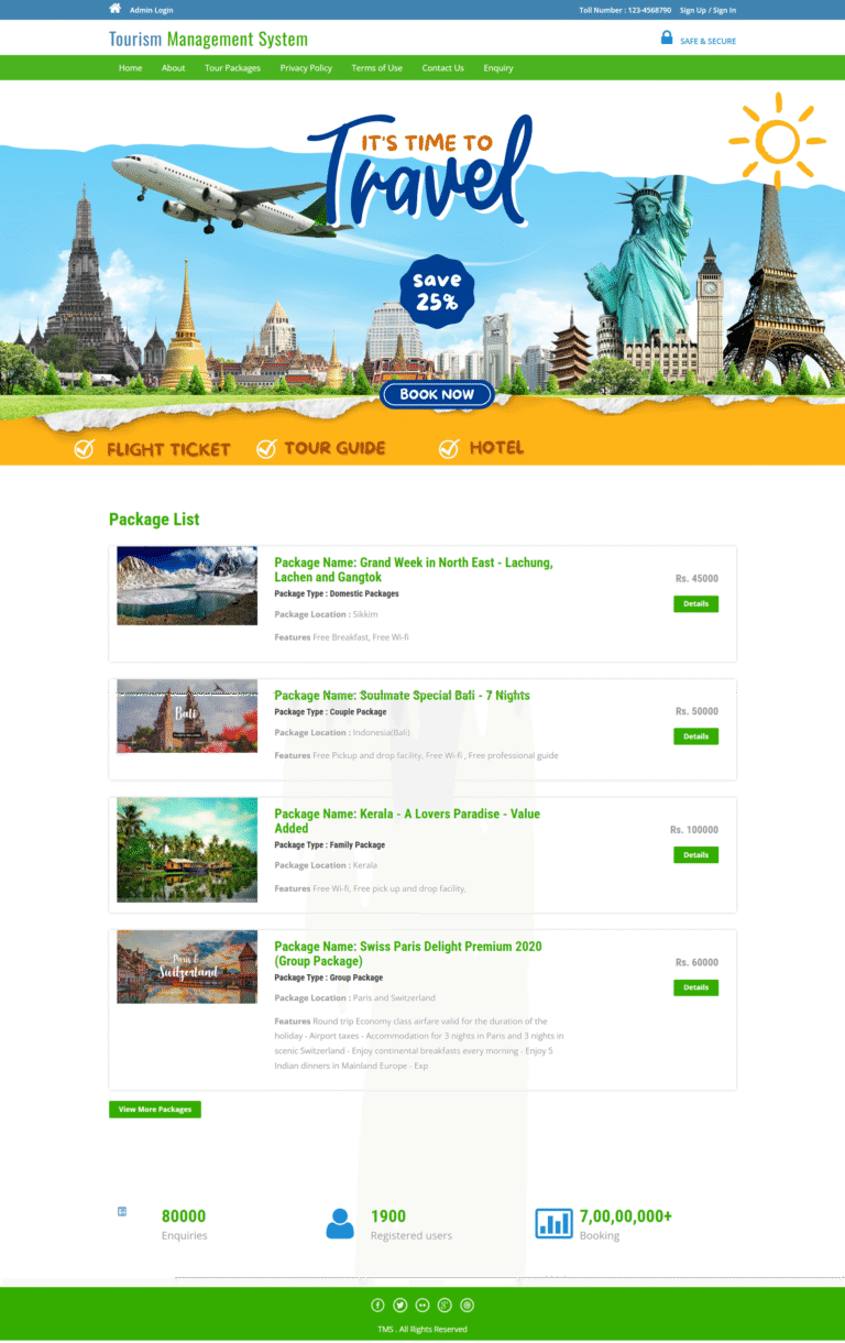 Tourism Management System in php free download With Source Code