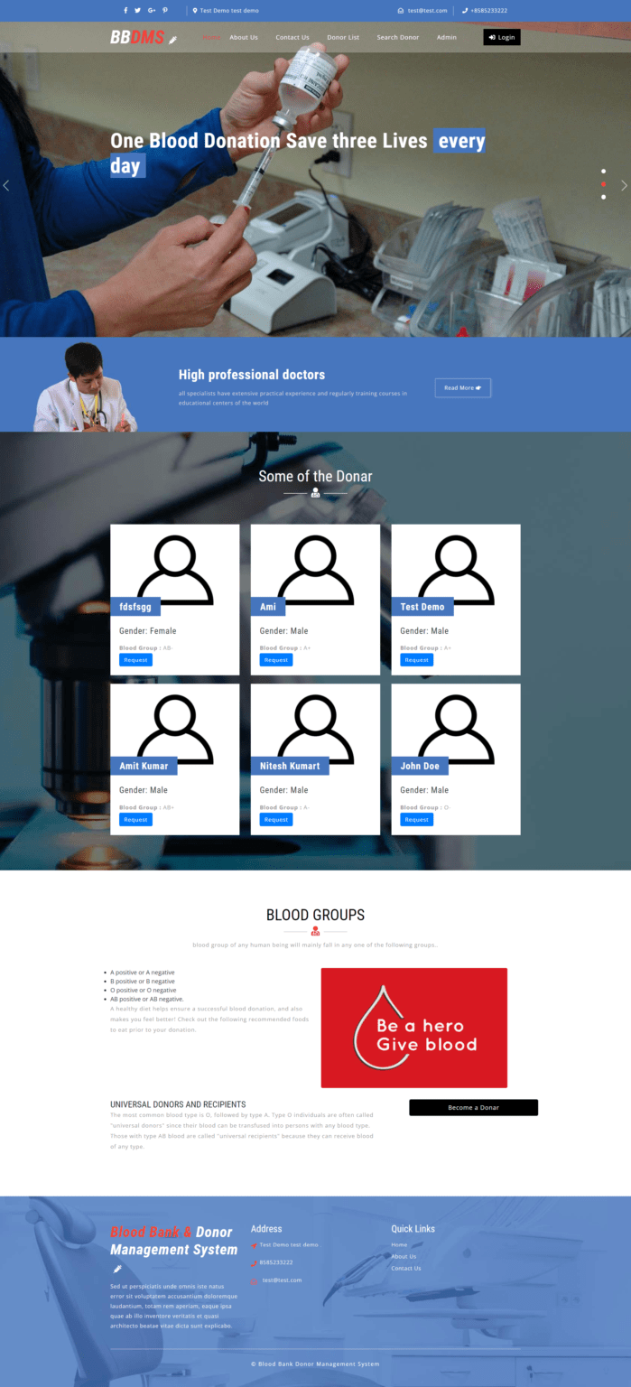 Blood Bank & Donor Management System in php,Online Blood Bank System