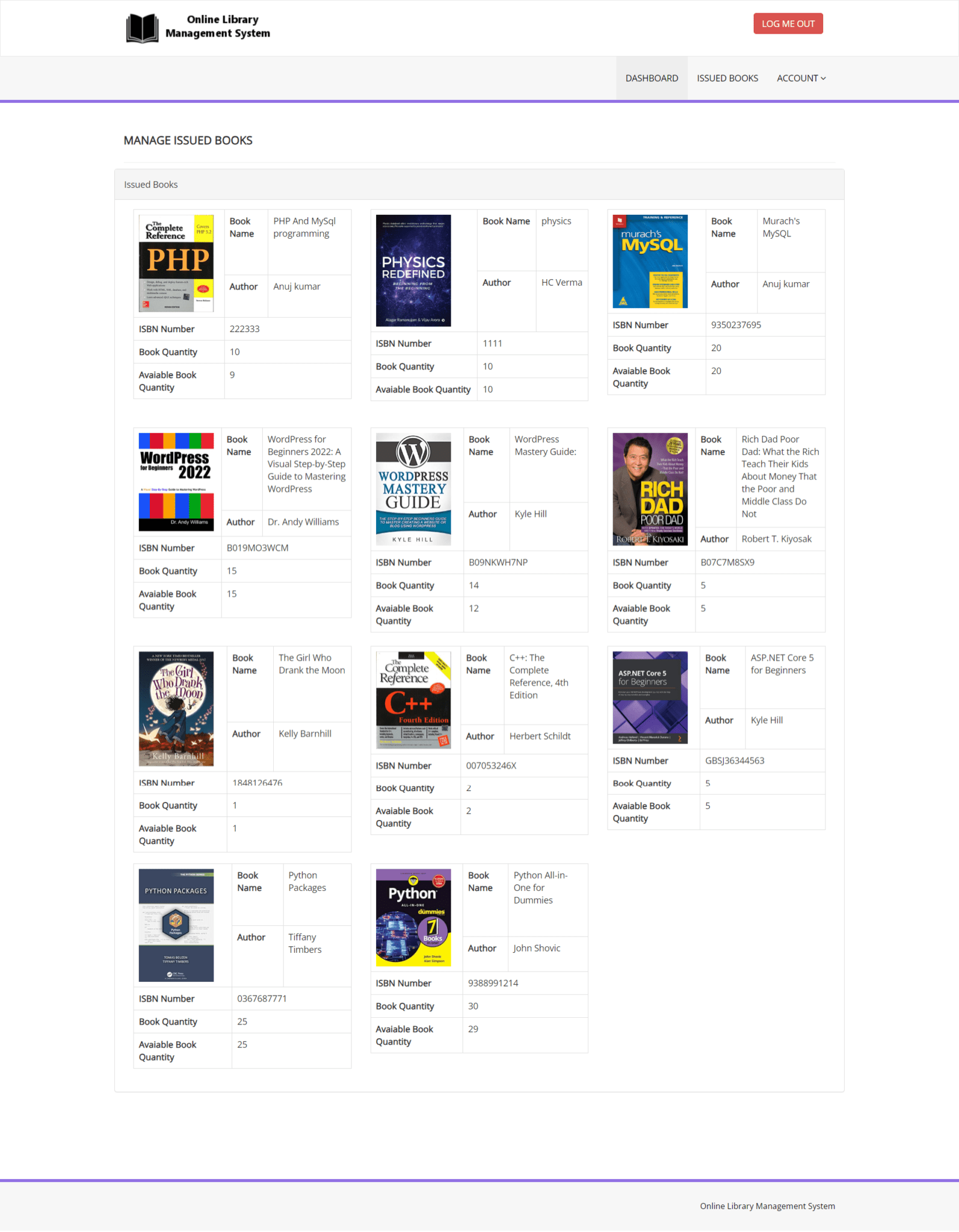 Online Library Management System in php free Download with source code