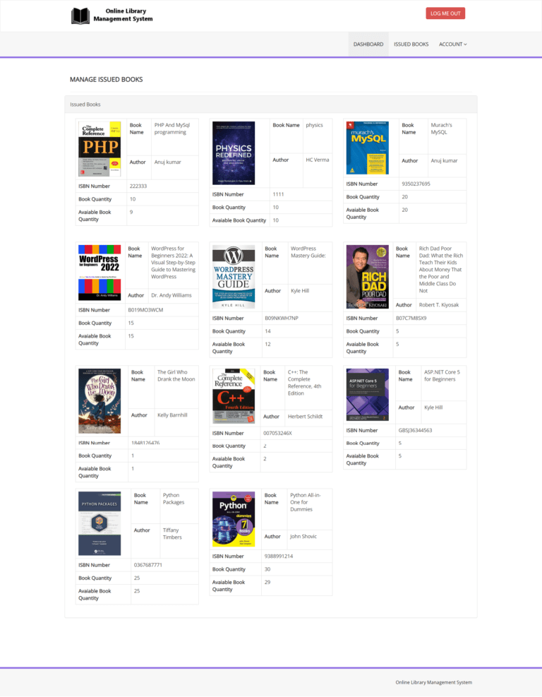Online Library Management System in php free Download with source code