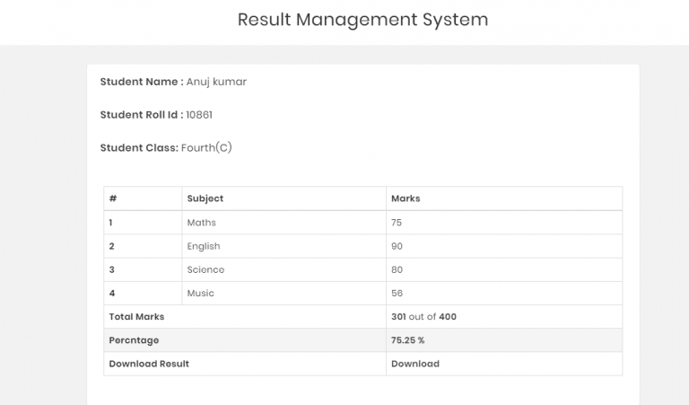 Student Result Management system in php | Student Result Management Project
