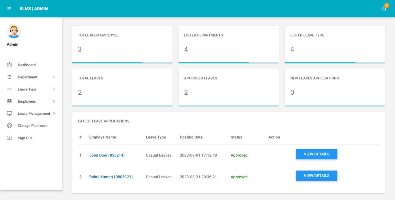 Employee Leaves Management System in php (ELMS) - PHPGurukul