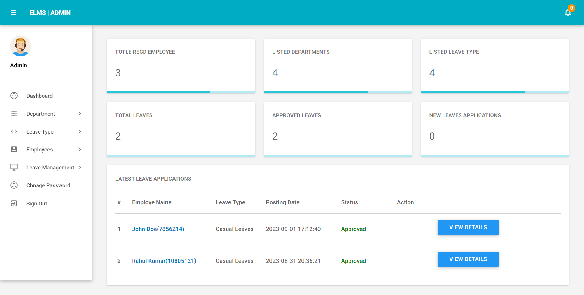 Employee Leaves Management System in php (ELMS) - PHPGurukul