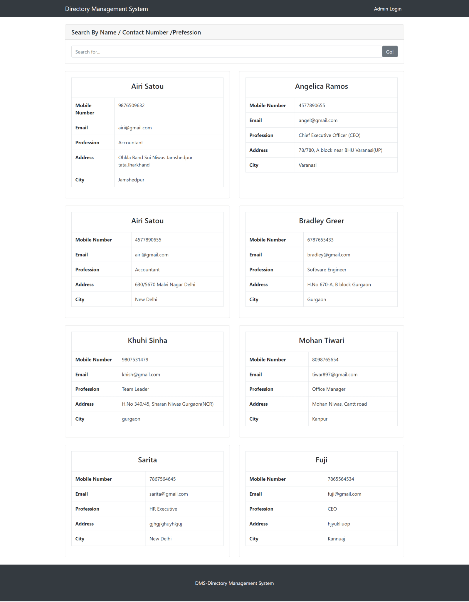 Directory Management System Using PHP and MySQL project with source code
