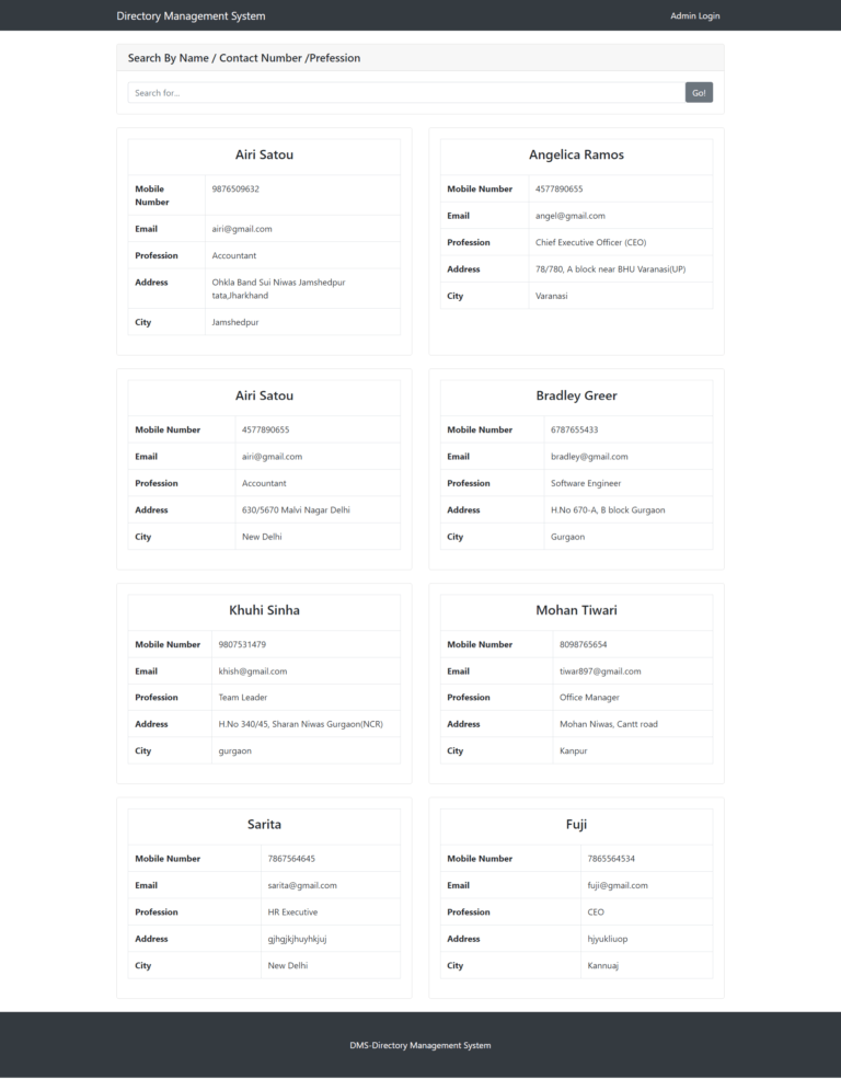Directory Management System Using Php And Mysql Project With Source Code