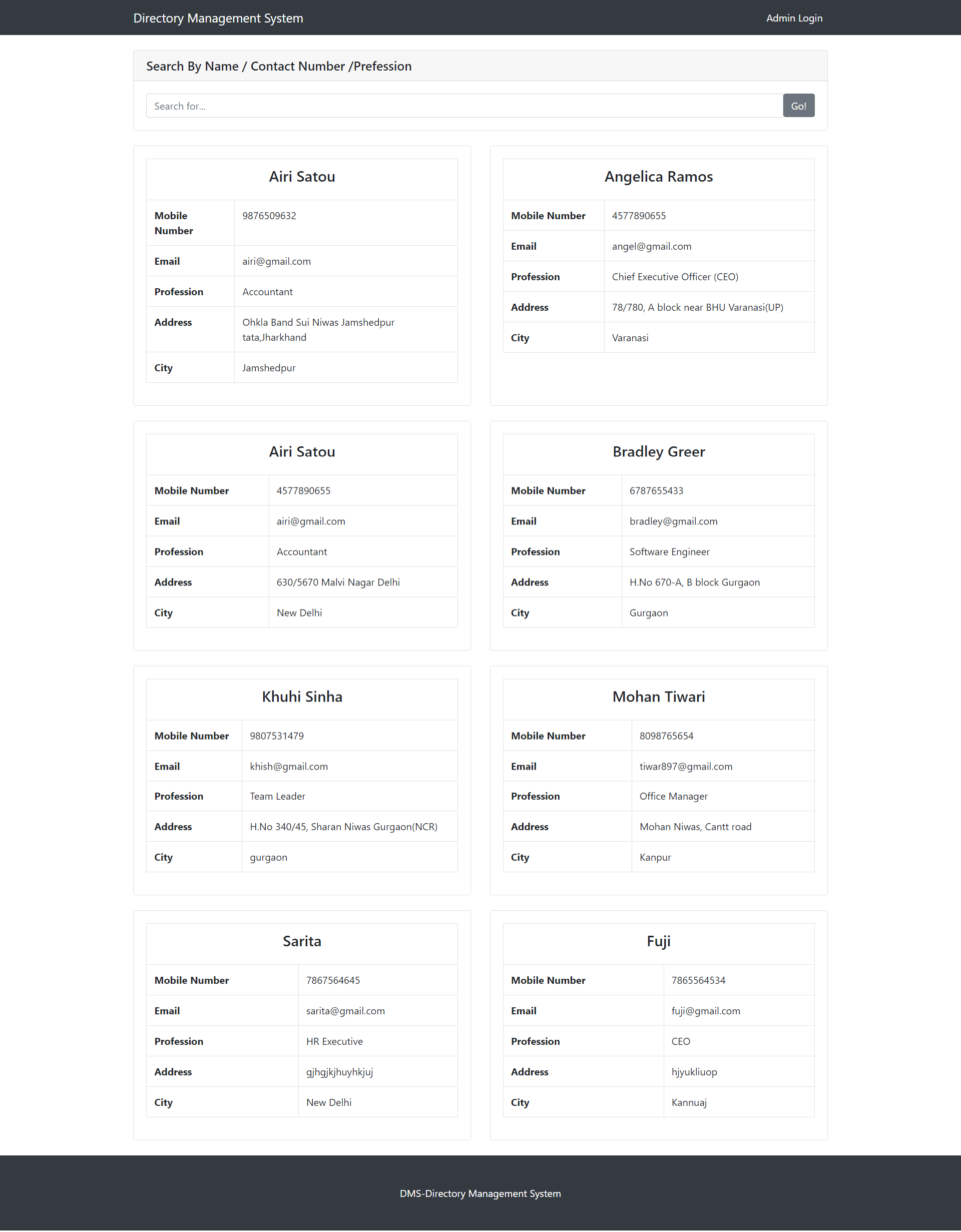 Directory Management System Using PHP and MySQL project with source code