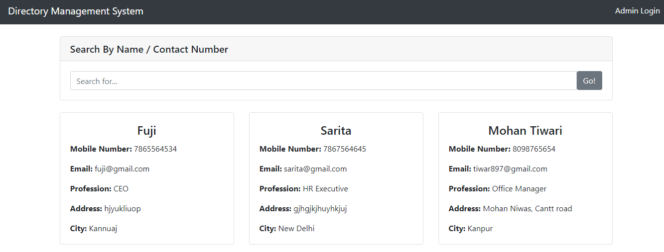 Directory Management System Using PHP and MySQL project with source code