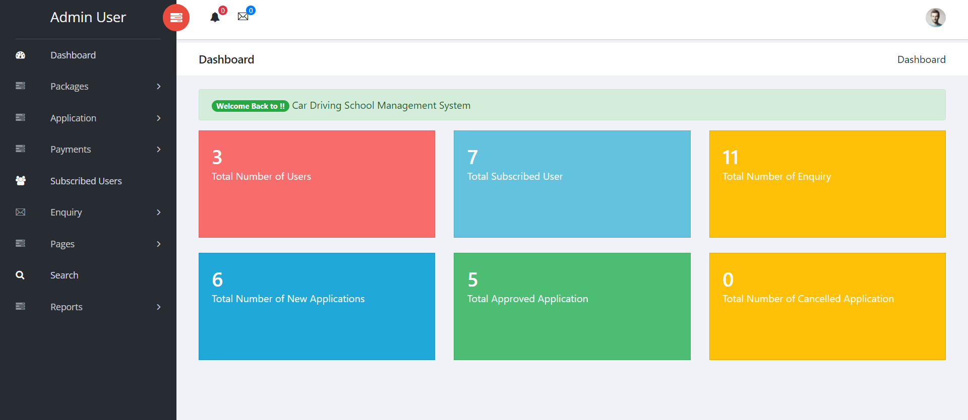 Car Driving School Management System Using PHP and MySQL project -Phpgurukul