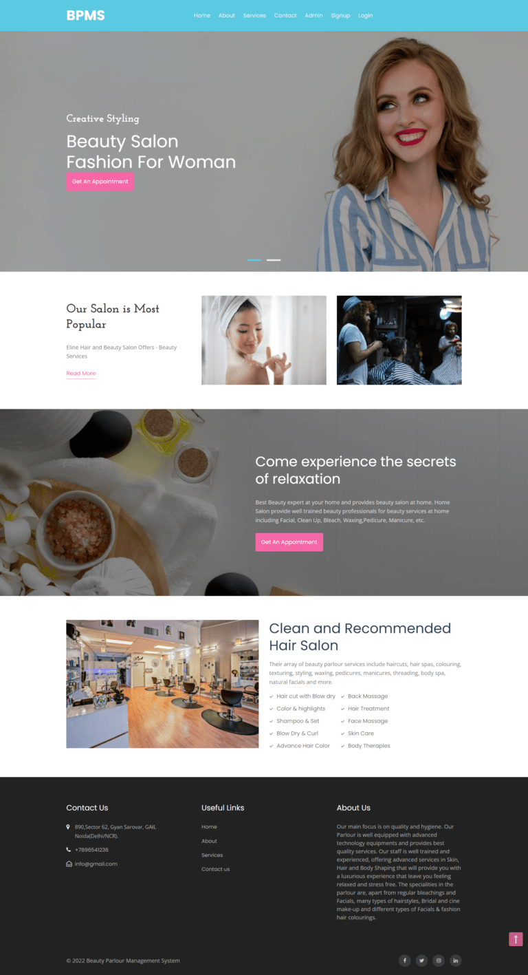 Beauty Parlour Management System Project Using PHP and MySQL, Beauty ...