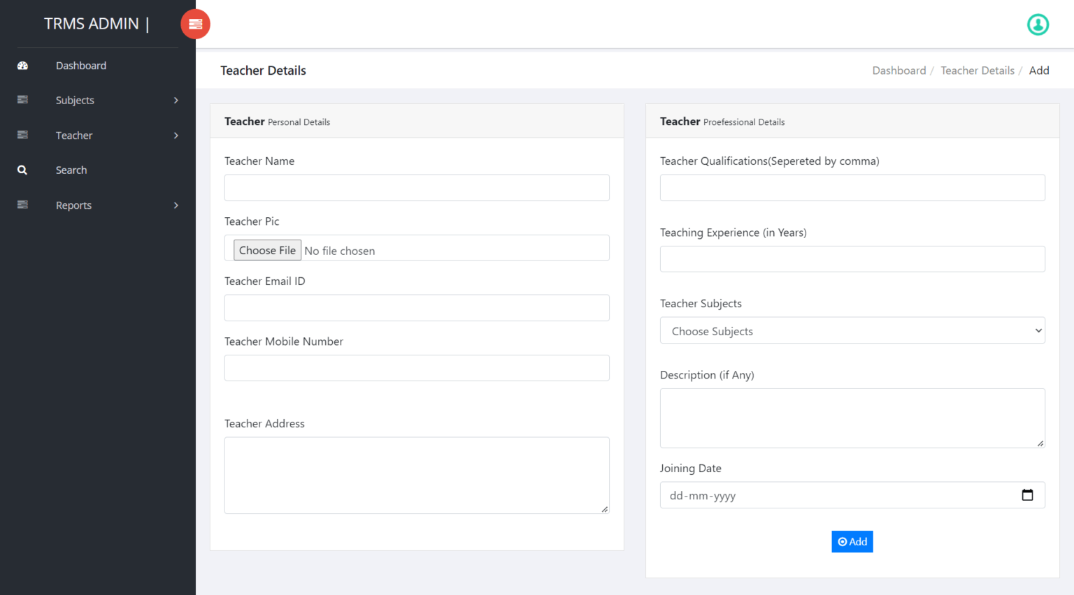 Teachers Record Management System Project using PHP and Mysql- PHPGURUKUL
