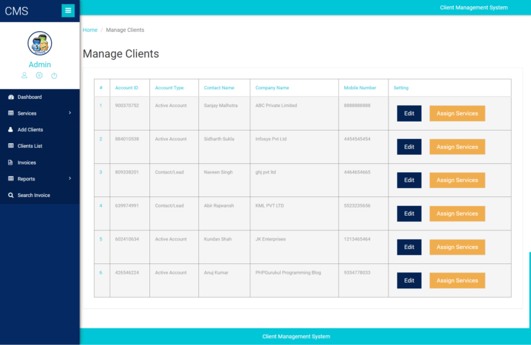 Client Management System Project using PHP & MySQL - PHPGurukul