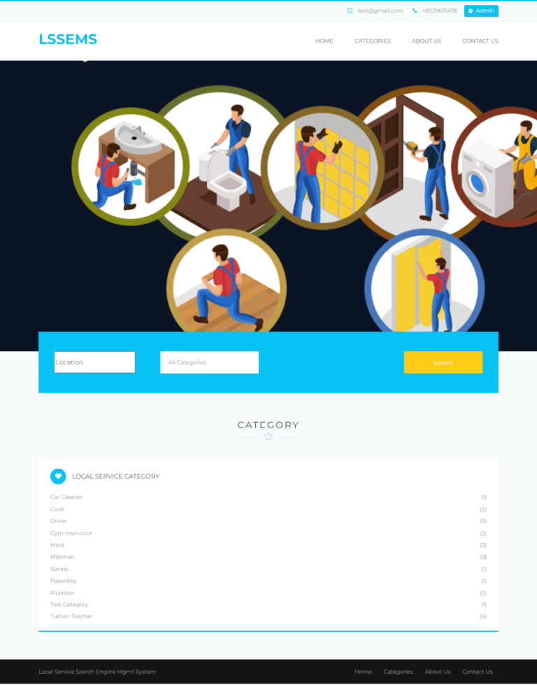 Local Services Search Engine Management System Project using PHP & Mysql