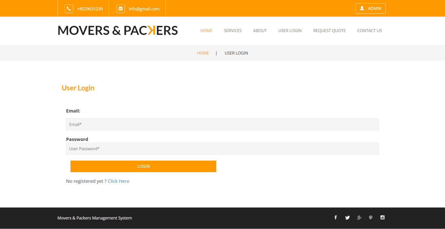 Movers and Packers Management System using PHP and MySQL