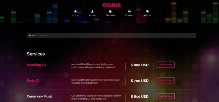 Online DJ Booking Management System Project Using PHP and MySQL