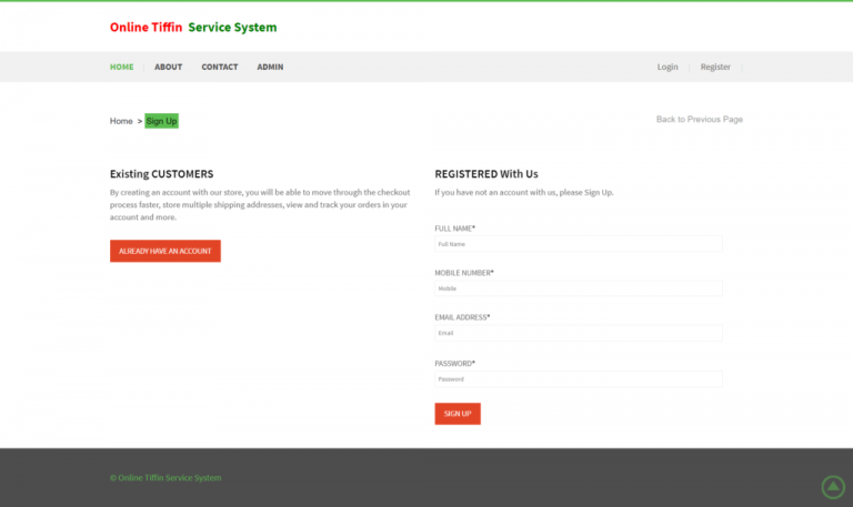 Online Tiffin Service System Using Php And Mysql Online Tiffin Service System Project