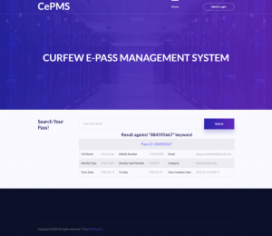 Curfew e-Pass Management System Project Using PHP and MySQL