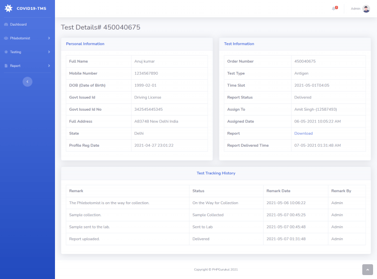 COVID19 Testing Management System Using PHP and MySQL | Online COVID19 ...