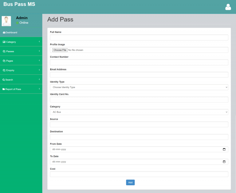 Bus Pass Management System in Php | Bus Pass Management Project Using PHP