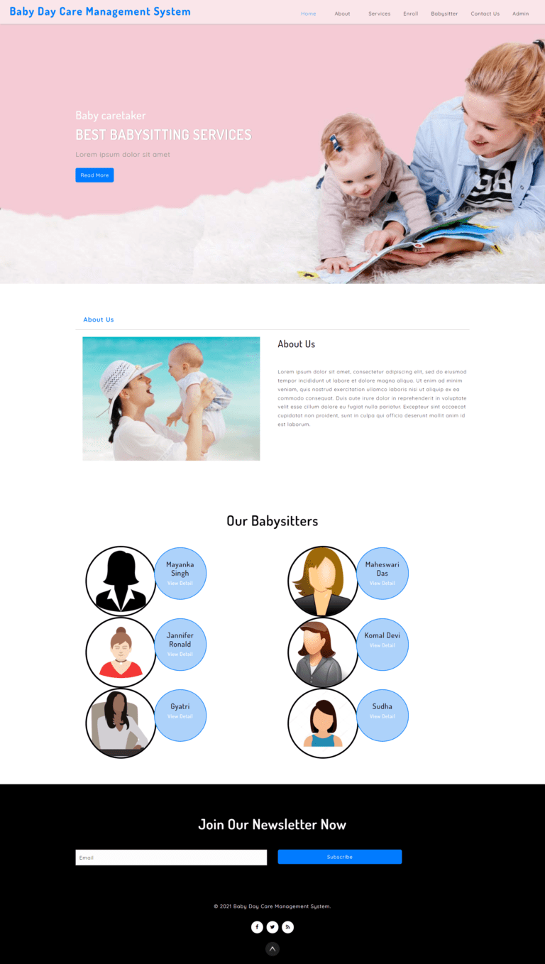 Baby Daycare Management System using PHP | Baby Daycare Management Project