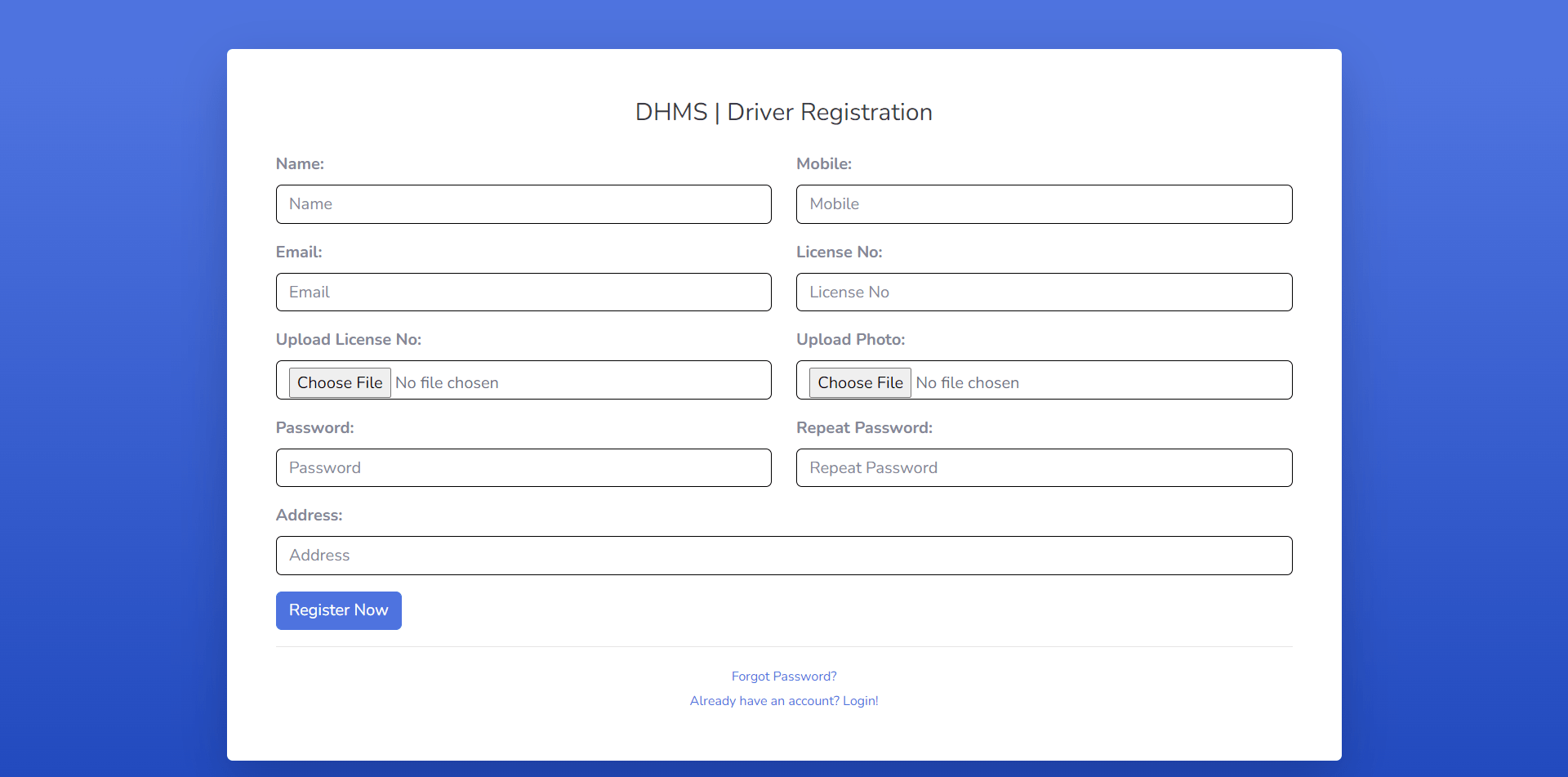 Driver Hiring Management System in PHP | Driver Hiring Management Project