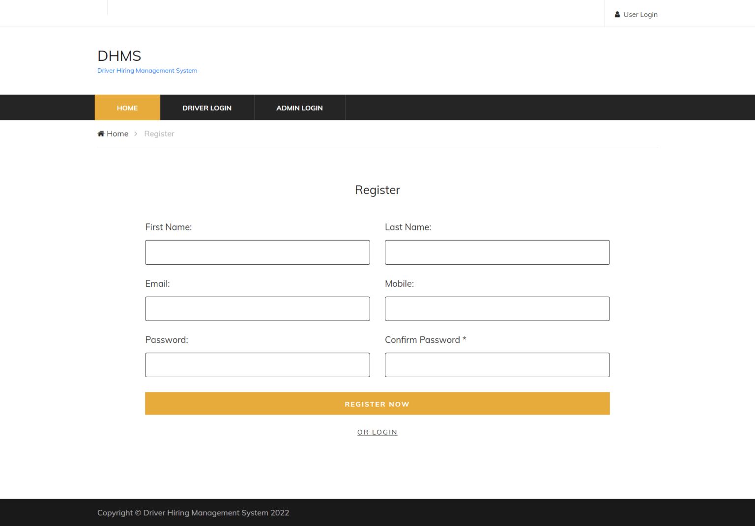Driver Hiring Management System in PHP | Driver Hiring Management Project