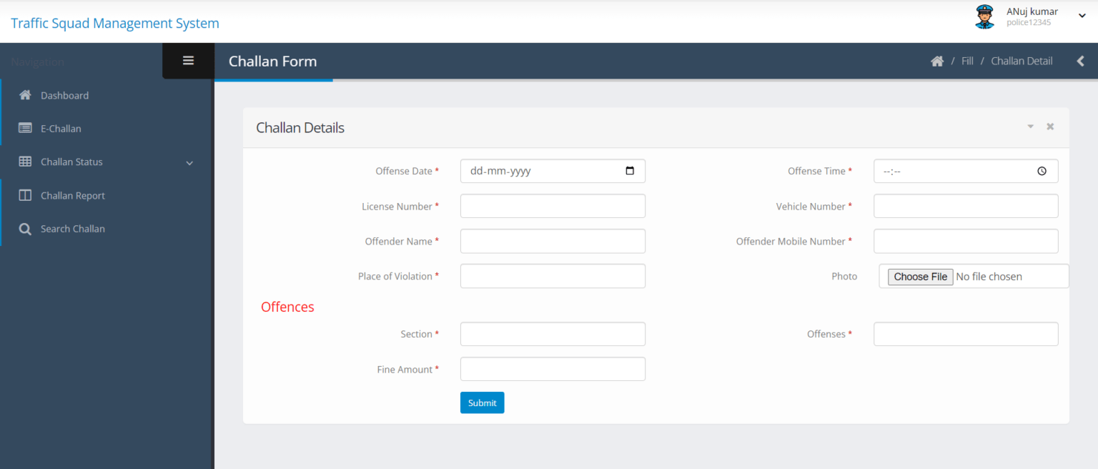 Traffic Squad Management System | Traffic Squad Management Project in ...