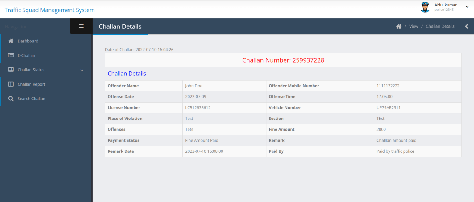 Traffic Squad Management System | Traffic Squad Management Project in ...