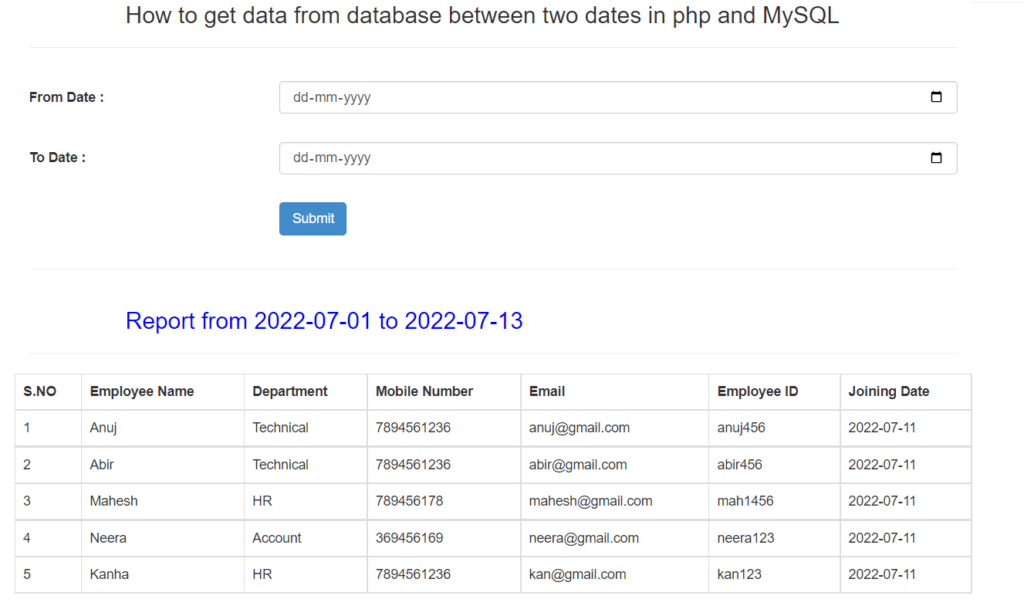 How To Get Data From The Database Between Two Dates In PHP MySQL News Control Room