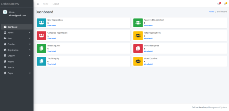 Cricket Academy Management System | Cricket Academy Management Project PHP