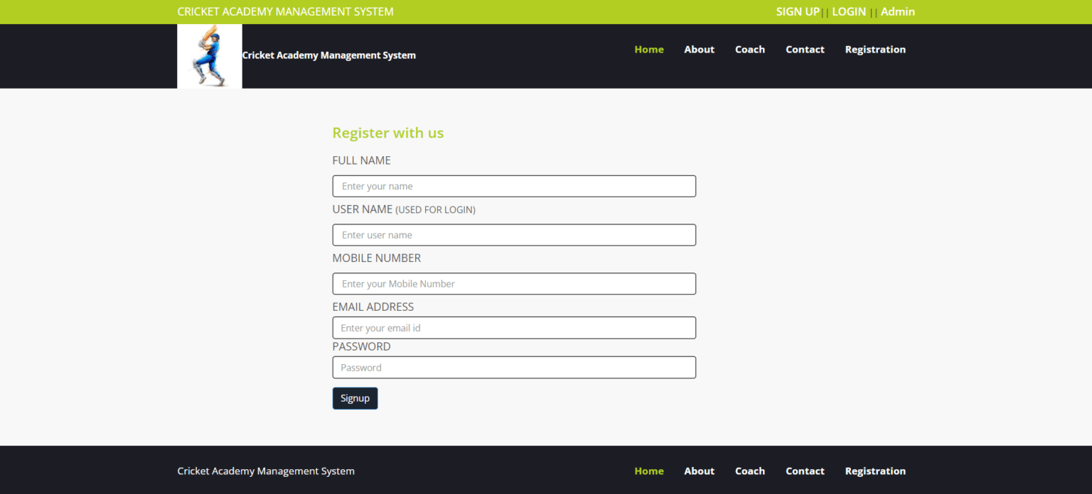 Cricket Academy Management System | Cricket Academy Management Project PHP
