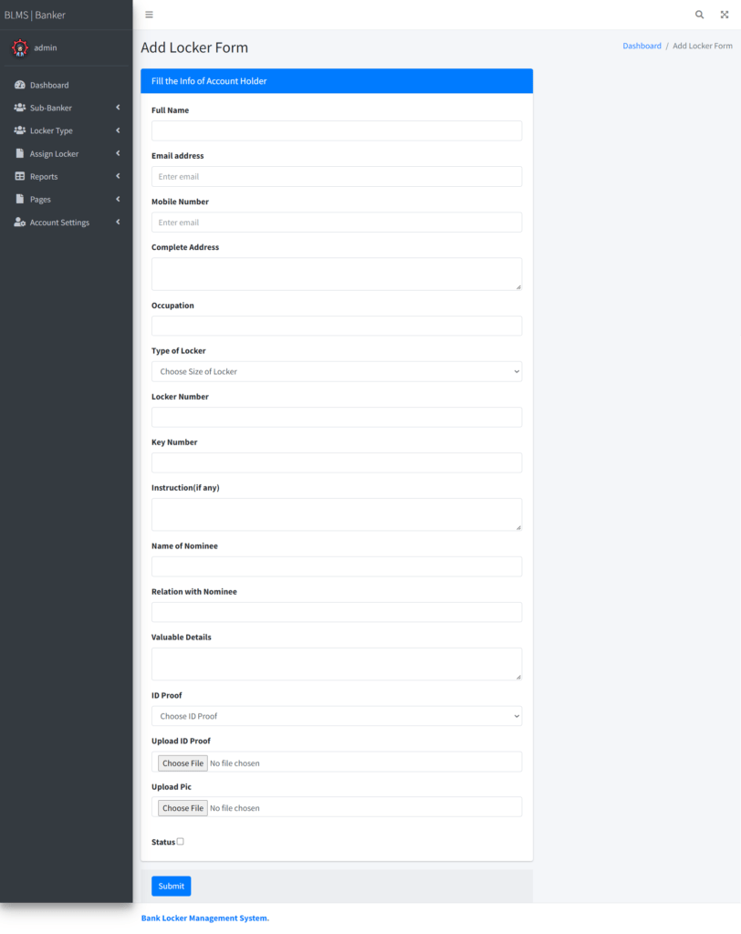 Bank Locker Management System in PHP | Online Bank Locker Management project in PHP