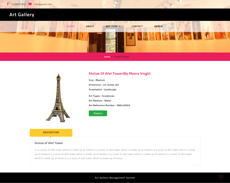 Art Gallery Management System in PHP | online Art Gallery Management Project in PHP