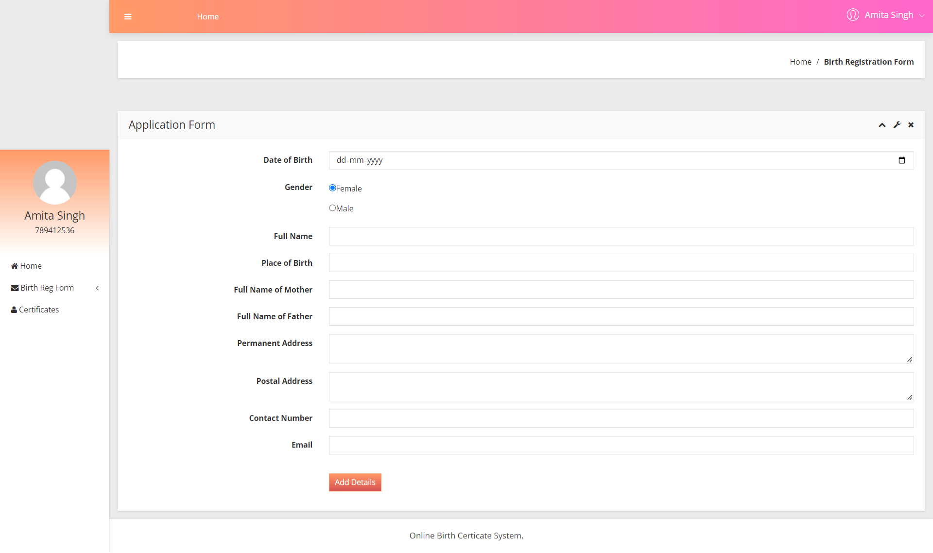 Online Birth Certificate System Project Using PHP and MySQ -PhpGurukul