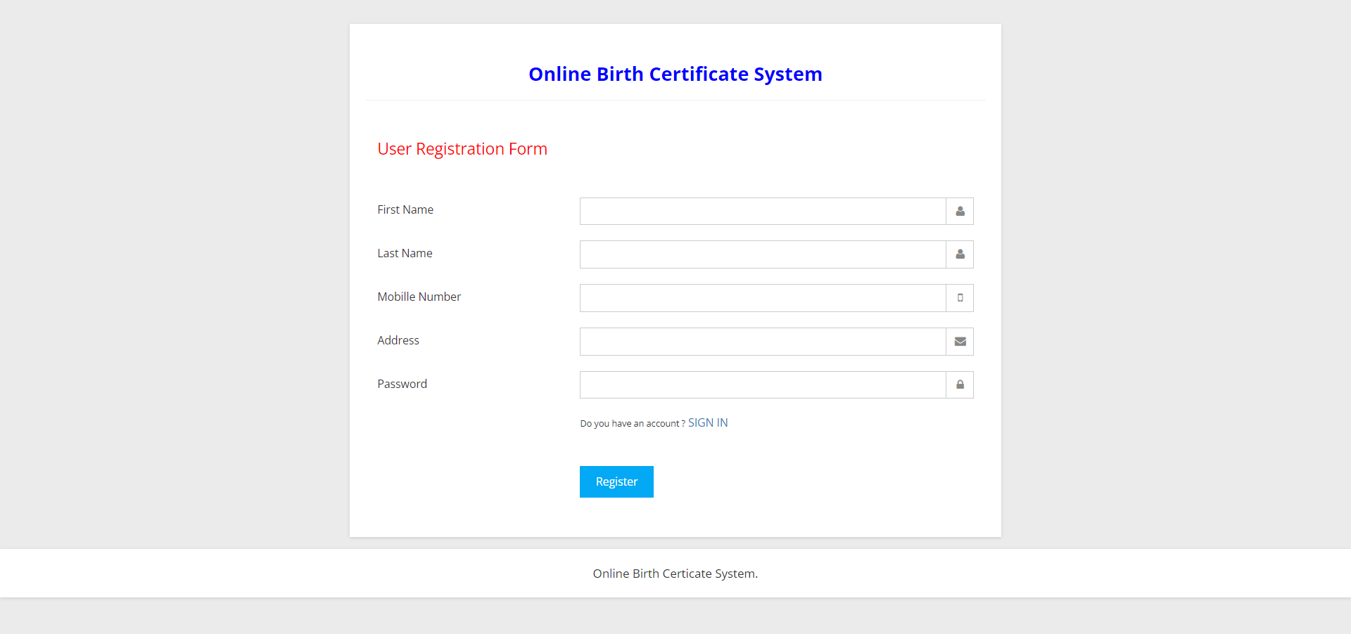 Online Birth Certificate System Project Using Php And Mysq Phpgurukul