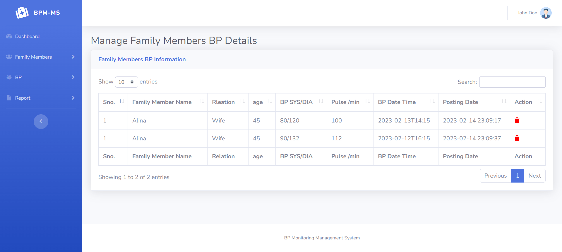 BP Monitoring Management System using PHP and MySQL | PHP Gurukul