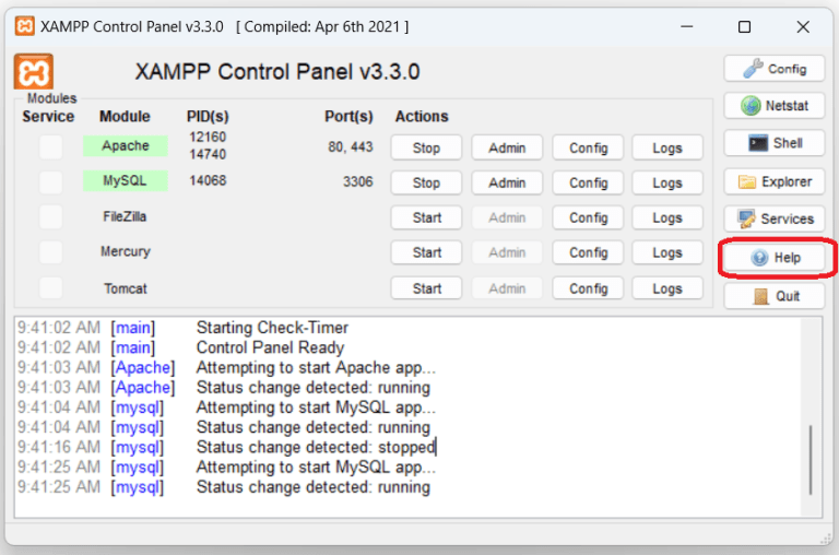 XAMPP Control Panel - PHPGurukul