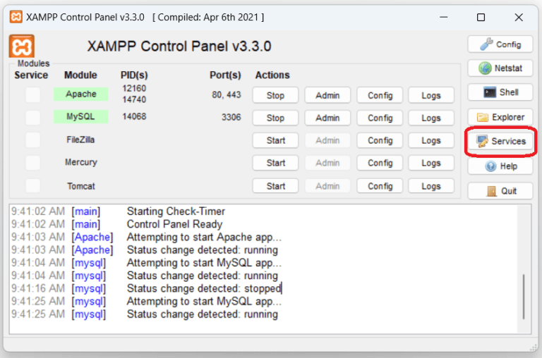 XAMPP Control Panel - PHPGurukul