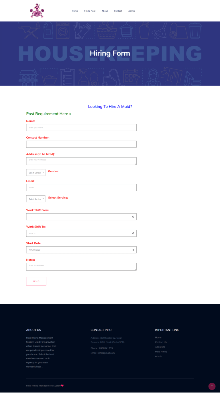 Maid Hiring Management System | Maid Hiring Management Project in PHP