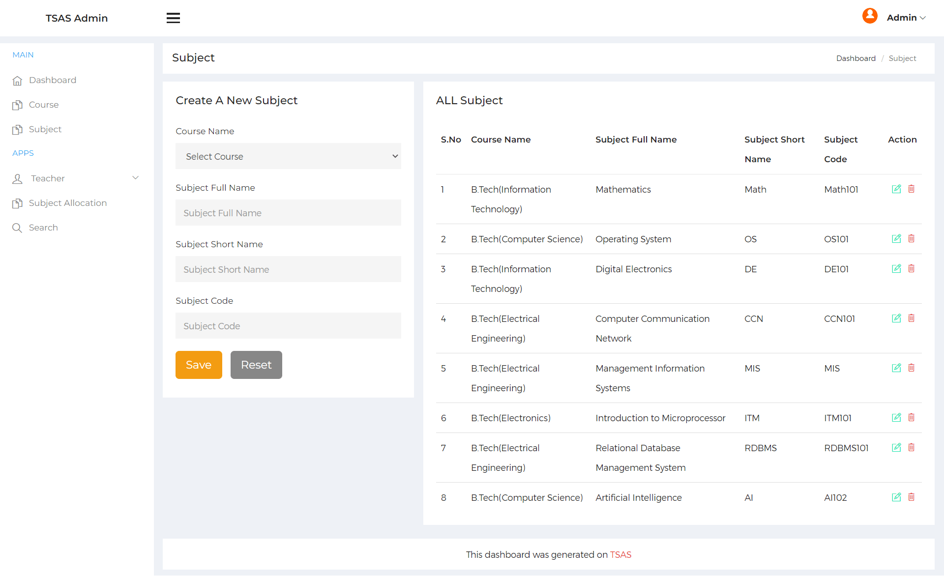 Teacher Subject Allocation Management System in PHP | Teacher Subject Allocation Management Project
