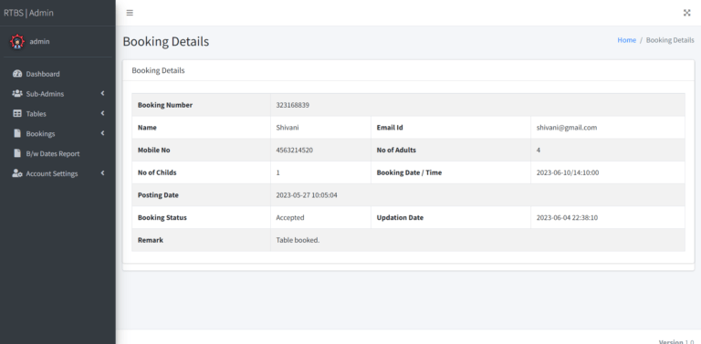 Restaurant Table Booking System project in PHP | online Restaurant Table Booking project