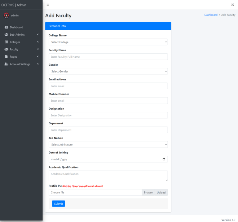 Online College Faculty Record Management System Project | College ...