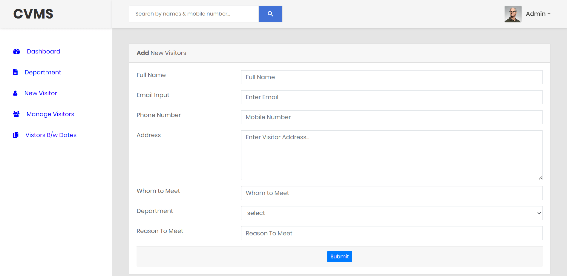 Company Visitors Management System using PHP and MySQL PHPGurukul