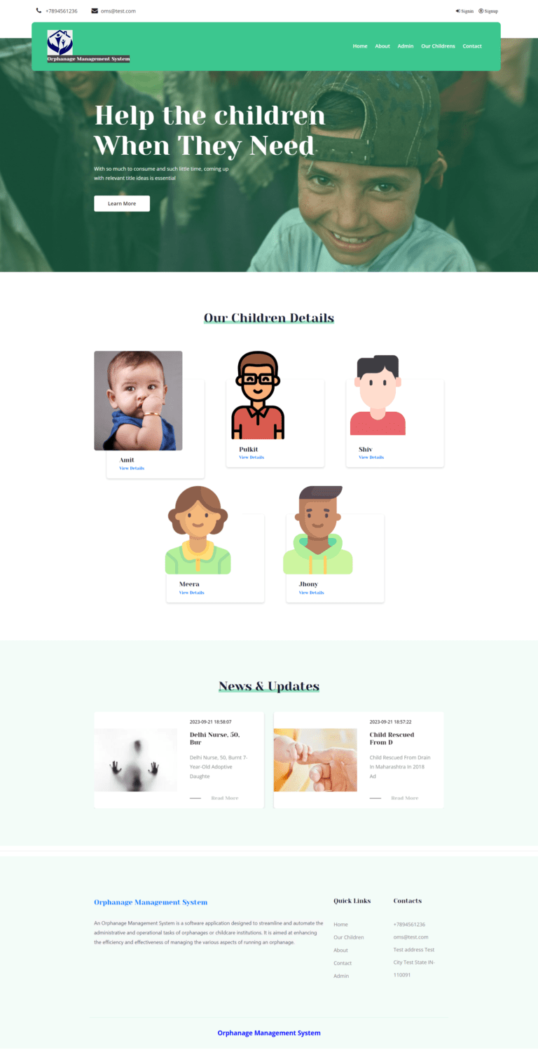 Orphanage Management System Orphanage Management Project In Php