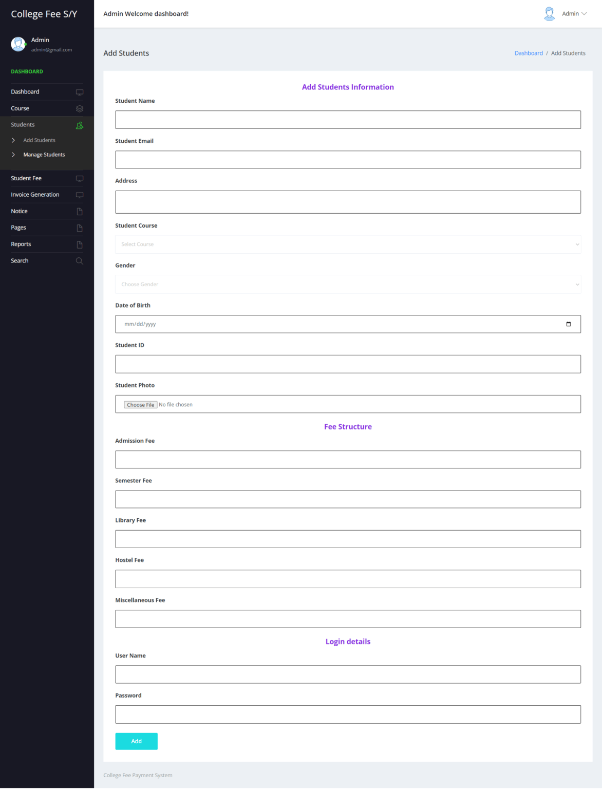 College Fee System Project | College Fee Management System Project in PHP