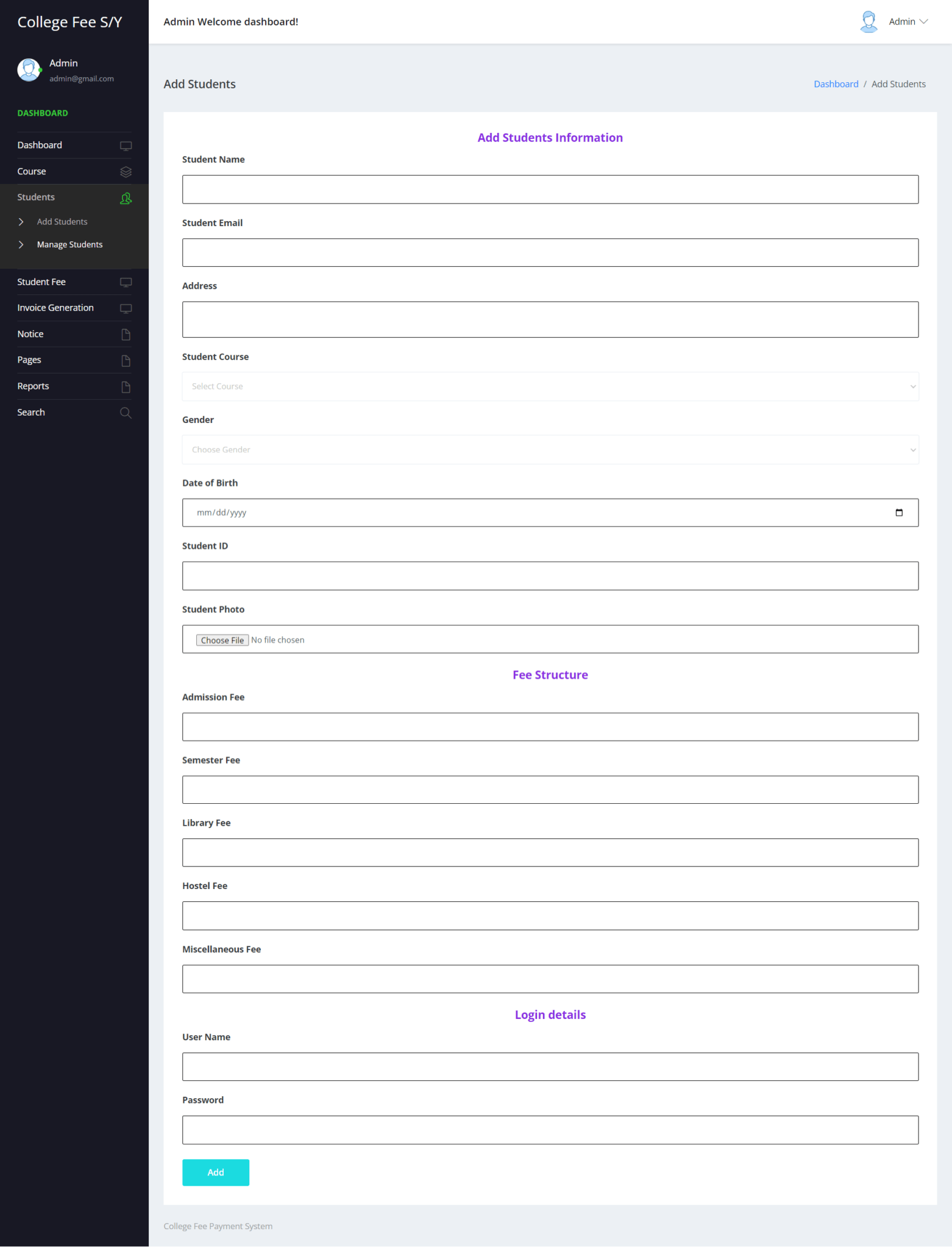 College Fee System Project | College Fee Management System Project in PHP
