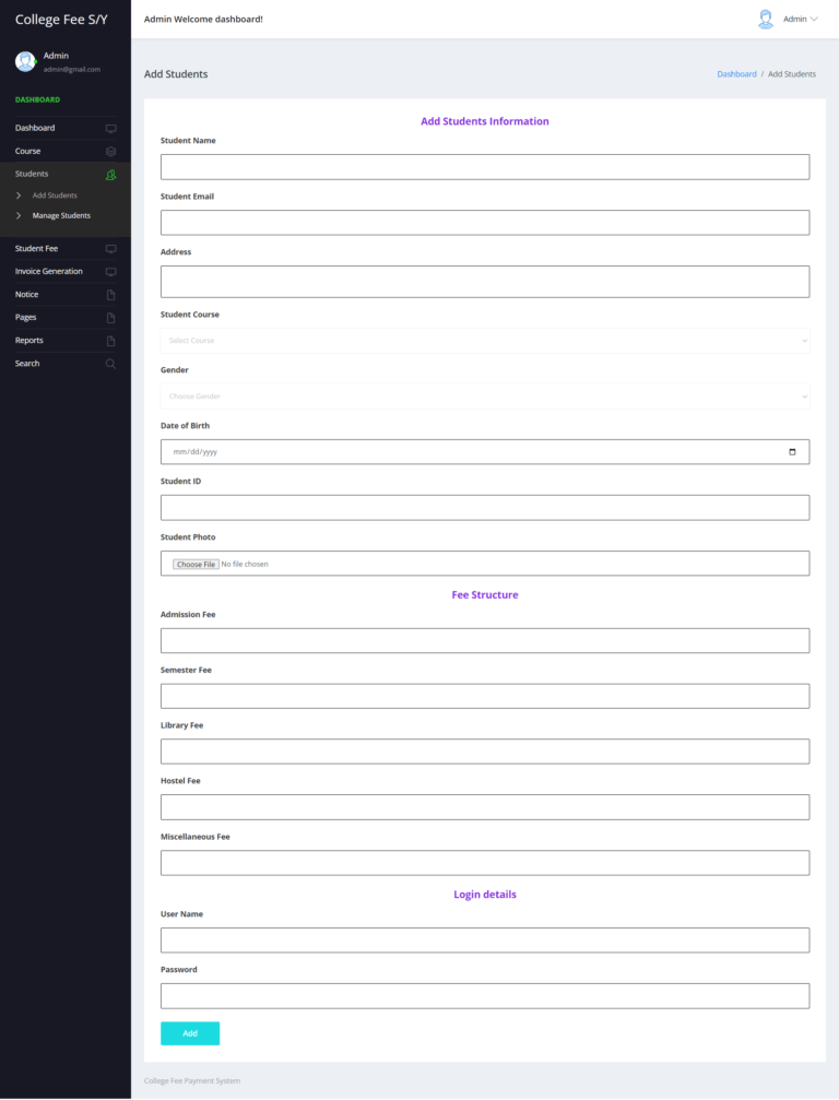 College Fee System Project | College Fee Management System Project in PHP
